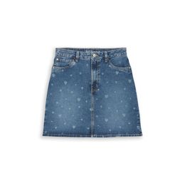 Tom Tailor Denim Damen Mini-Jeansrock mit Herz-Print, blau, Uni, Gr. XS