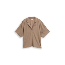 Tom Tailor Damen Loose Fit T-Shirt mit Reverskragen, braun, Uni, Gr. M