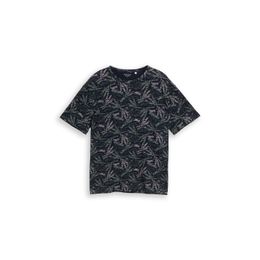 Tom Tailor Herren T-Shirt mit Palmenprint, blau, Palmenprint, Gr. S