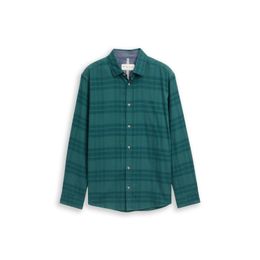 Tom Tailor Herren Regular Fit Hemd mit Logo-Stickerei, gr&uuml;n, Kariert, Gr. XXL