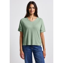 T-Shirt Street One, Damen, Gr. 34, gr&uuml;n (soft jade gr&uuml;n), Stoff, Vorderseite: 99% Polyester, 1% Elasthan. R&uuml;ckseite: 96% Viskose, 4% Elasthan, unifarben, comfort fit normal, V-Ausschnitt, B&uuml;ndchen, Shirts T-Shirt, Jersey