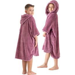Badeponcho OTTO HOME "Lillou, f&uuml;r Kinder, ideal f&uuml;r Urlaub oder im Schwimmbad" Gr. 152, mauve, 152/164, Microfaser, Hausm&auml;ntel, weich und kuschelig, Fleece, pl&uuml;sch, Surfponcho