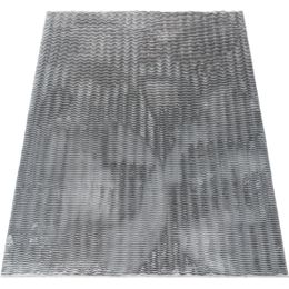 Hochflor-Teppich Paco Home "Arnheim 743", grau, B:60cm H:27mm L:100cm, Polyester, Teppiche, Uni Farben, Wellen Muster, besonders weich, Hoch-Tief Effekt