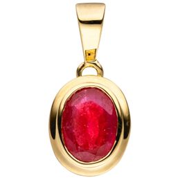Kettenanh&auml;nger Jobo "Anh&auml;nger oval", gelb (gelbgold 585), Schmuckanh&auml;nger, Damen, Gelbgold 585, Kettenanh&auml;nger, 585 Gold mit Rubin