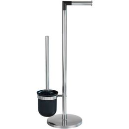 WC-Garnitur Wenko "Parus", silber (silberfarben), B:16,5cm H:57cm L:25,5cm, Edelstahl, Kunststoff, Reinigungsb&uuml;rsten, Stand WC-Garnitur