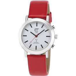Funkuhr ETT "Station Watch", rot, Armbanduhren, Damen, Funkuhr, Armbanduhr, Damenuhr, Solar, Lederarmband