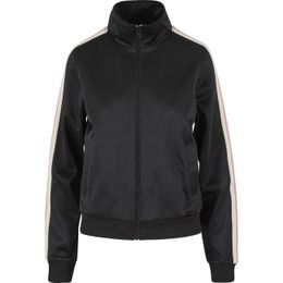 Trainingsjacke Urban Classics "Urban Classics Damen Ladies Retro Track Jacket", Damen, Gr. M, schwarz, 100% Polyester, gestreift, normal, amerikanischer Ausschnitt, Jacken Trainingsjacke