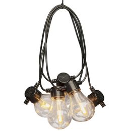 Konstsmide LED-Lichterkette "LED Solar Biergartenkette, 10 bernsteinfarbene Dioden, Timer", schwarz, Dioden 10 Stk. Flammen 10 Stk., Gesamtl&auml;nge 14,5m, Lichterketten, Fernbedienbar Dimmbar, 8 Lichtfunktionen, Solarbox &uuml;ber USB aufladbar