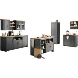 K&uuml;che OTTO HOME "KS-Westminster", grau (k&uuml;che: grau, korpus: grau dunkel, arbeitsplatte: eiche wotanfarben), B:366cm T:60cm, Komplettk&uuml;chen-Sets, Breite 366 cm, ohne E-Ger&auml;te