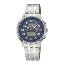 Funkchronograph ETT "Hunter", edelstahlfarben, blau, Armbanduhren, Herren, Armbanduhr, Solar, Herrenuhr, Edelstahlarmband, analog, digital