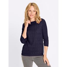 Strickpullover Classic Basics "3/4-Arm-Pullover", Damen, Gr. 50, marine, ecru, gemustert, 100% Polyacryl, gemustert, mehrfarbig, Pullover Strickpullover