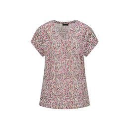 Print-Shirt GOLDNER "Cityshirt mit floralem Design", Damen, Gr. 42, bunt (bunt, gemustert), Obermaterial: 65% Polyester PES. 35% Viskose CV., gerade, V-Ausschnitt, Shirts, Print auf Ausbrennerjersey