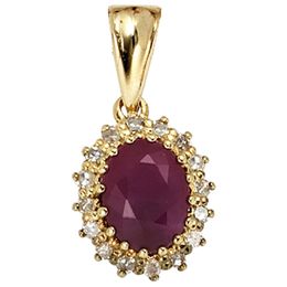 Kettenanh&auml;nger Jobo "Anh&auml;nger mit rubin und 16 Diamanten", gelb (gelbgold 585), Schmuckanh&auml;nger, Damen, Diamanten Gelbgold 585, Diamanten, Gelbgold 585, Kettenanh&auml;nger, 585 Gold