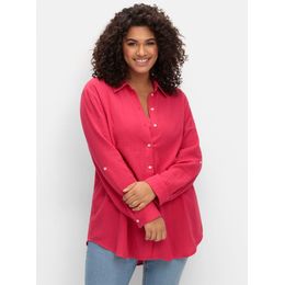 Hemdbluse sheego, Damen, Gr. 52, pink (magenta), 100% Baumwolle, unifarben, Blusen Hemdbluse