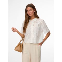 V&eacute;ro Moda Kurzarmbluse VERO MODA "VMELIZA SHORT 2/4 SLEEVE SHIRT WVN NOOS", Damen, Gr. XS, snow wei&szlig;, Web, Obermaterial: 100% Baumwolle, unifarben, normal, Rundhals, Blusen, Baumwolle