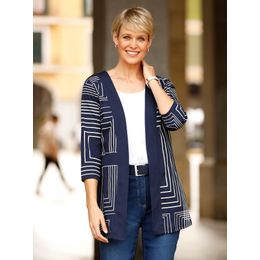 Shirtjacke Classic Basics "Long-Shirtjacke", Damen, Gr. 38, marine, ecru, bedruckt, 100% Baumwolle, bedruckt, gemustert, V-Ausschnitt, Shirts Shirtjacke