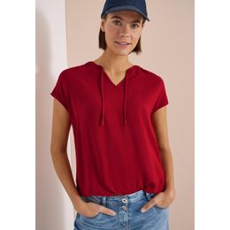 Kurzarmbluse Cecil, Damen, Gr. L (42), tamarillo rot, Stoff, Vorderseite: 100% Viskose. R&uuml;ckseite: 95% Viskose, 5% Elasthan, unifarben, klassisch normal, V-Ausschnitt, abgesteppt, Blusen, mit Strukturmix