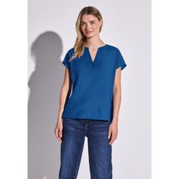 Hemdbluse Street One, Damen, Gr. 34, blau (dodger blau), Stoff, 100% Viskose, unifarben, klassisch normal, Rundhals, B&uuml;ndchen, Blusen Hemdbluse, aus softer Viskose