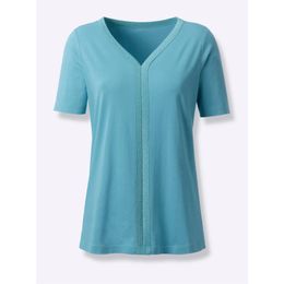Kurzarmshirt Classic Basics "Kurzarm-Shirt", Damen, Gr. 38, blau (ozean), 100% Baumwolle, unifarben, V-Ausschnitt, Shirts