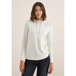 Langarmshirt Cecil, Damen, Gr. XL (44), vanillewei&szlig;, Stoff, 72% Viskose, 23% Polyester, 5% Elasthan, unifarben, normal normal, hoch geschlossener Ausschnitt, abgesteppt, Shirts Langarmshirt, mit Struktur-Muster
