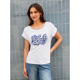 Rundhalsshirt Inspirationen "Kurzarm-Shirt", Damen, Gr. 38, wei&szlig;, royalblau, bedruckt, 95% Viskose, 5% Elasthan, bedruckt, gemustert, mehrfarbig, metallic, Shirts Rundhalsshirt