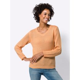Strickpullover Classic Basics "Langarm-Pullover", Damen, Gr. 42, rot (apricot), 100% Polyacryl, unifarben, Pullover Strickpullover