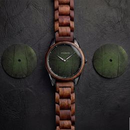 Holzkern Holzuhr Edisto (Walnuss/Blatt), Unisex, Naturholz
