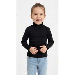 Rollkragenshirt happy girls, M&auml;dchen, Gr. 158, schwarz, Jersey, Obermaterial: 95% Baumwolle, 5% Elasthan, unifarben, figurbetont h&uuml;ftbedeckend, Rundhals, abgesteppte Kante, Shirts, in Basic-Form - perfekt als Unterziehshirt