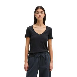 Marc O'Polo T-Shirt MARC O'POLO "aus Slub-Jersey", Damen, Gr. M, deep night blau, Obermaterial: 100% Baumwolle, unifarben, regular fit, V-Ausschnitt, normaler Saum, Shirts T-Shirt