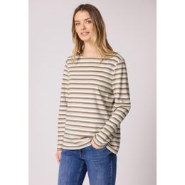 Langarmshirt Street One, Damen, Gr. 36, light terra mocha, Web, 100% Baumwolle, gestreift, comfort fit normal, U-Boot-Ausschnitt, normaler Saum, Shirts Langarmshirt, mit U-Boot-Ausschnitt