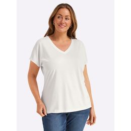 T-Shirt sheego "Halbarmshirt", Damen, Gr. 44/46, wei&szlig;, 70% Modal, 30% Polyester, unifarben, V-Ausschnitt, Shirts T-Shirt