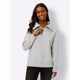 Sweatshirt Heine, Damen, Gr. 40, grau (hellgrau, meliert), 98% Baumwolle, 2% Viskose, meliert, unifarben, Rundhals, Sweatshirts Sweatshirt