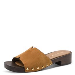 Pantolette Tamaris, Damen, Gr. 37, cognac, Textil, unifarben, Schuhe Pantolette, Blockabsatz, Sommerschuh, Schl&uuml;pfschuh mit aufgesetzten Nieten