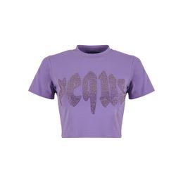 T-Shirt PEQUS "PEQUS PEQUS Rhinestone Mythic Logo Top", Damen, Gr. S, lila (orchid), 100% Baumwolle, bedruckt, normal, Rundhals, Shirts T-Shirt