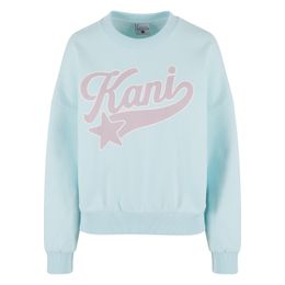 Sweater Karl Kani "Karl Kani Karl Kani Woven Signature Star Logo Crew", Damen, Gr. L, light blau, 65% Baumwolle (Bio), 35% Polyester (Recycelt), Rundhals, Sweatshirts Sweater