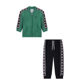 Trainingsanzug Champion "Sports-inspired Toddler Terry Full Zip Sweatsuit with tape detailing", Jungen, Gr. 80, gr&uuml;n (foli, nbk), Obermaterial: 54% Baumwolle, 46% Polyester, Sportanz&uuml;ge Trainingsanzug, zweiteiliges Set, mit Rei&szlig;verschluss, aus Baumwolle und Polyester