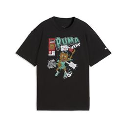 Trainingsshirt Puma "Flagrant Foul Relaxed Basketball Player T-Shirt Jungen", Kinder, Gr. 140, schwarz, Obermaterial: 100% Baumwolle. Rippe: 29% Polyester, 71% Baumwolle, bedruckt, relaxed fit, Rundhals, Shirts