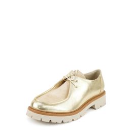 Schn&uuml;rschuh FINDLAY "PYARA", Damen, Gr. 37, goldfarben, beige, Lederimitat, Schuhe Schn&uuml;rschuh, im Loafer-Stil mit Material-Mix