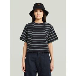 G-Star Raw T-Shirt G-STAR "A Line Stripe Boxy T-Shirt", Damen, Gr. L, osaka blau, granite gr&uuml;n double stripe, Obermaterial: 100% Baumwolle, Shirts T-Shirt
