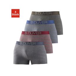 Boxer s.Oliver "Boxershorts f&uuml;r Herren", Herren, Gr. L, 4 Stk., bunt (grau, anthrazit, gestreift, grau, bordeaux, gestreift, grau, blau, gestreift, grau, khaki, gestreift), Jersey, Obermaterial: 92% Baumwolle, 8% Elasthan (LYCRA), gestreift, k&ouml;rpernah, Unterhosen, mit kontrastfarbenem Webbund