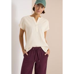 Kurzarmbluse Cecil, Damen, Gr. L (42), beige (pearl beige), Web, 75% Baumwolle, 25% Modal, unifarben, klassisch normal, Rundhals, B&uuml;ndchen, Blusen, mit geschlitztem Rundhalsausschnitt