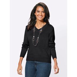 V-Ausschnitt-Pullover Casual Looks "Pullover", Damen, Gr. 36, schwarz, 50% Baumwolle, 50% Polyacryl, meliert, unifarben, figurumspielend, Pullover