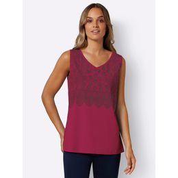 Shirttop Classic Basics, Damen, Gr. 38, rot (himbeere, bordeaux), 100% Baumwolle, gemustert, V-Ausschnitt, Tops Shirttop