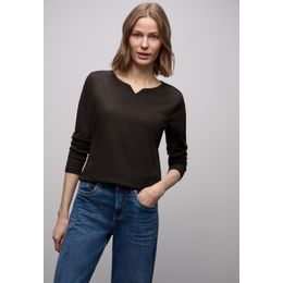 Langarmshirt Street One, Damen, Gr. 38, schwarz (schwarzest braun), Jersey, Obermaterial: 95% Baumwolle, 5% Elasthan. Futter: 95% Baumwolle, 5% Elasthan, unifarben, tailliert h&uuml;ftbedeckend, Rundhals, B&uuml;ndchen, Shirts Langarmshirt, mit Rippstruktur