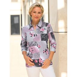 Poloshirt Classic Basics "Shirt", Damen, Gr. 40, rosa (ros&eacute;, steingrau, bedruckt), 100% Baumwolle, gebl&uuml;mt, gemustert, mehrfarbig, Shirts