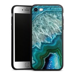 DeinDesign iPhone SE (2020) Handy Premium Silikon H&uuml;lle Handyh&uuml;lle schwarz Case Stone Marble Blue Silikon Premium Case