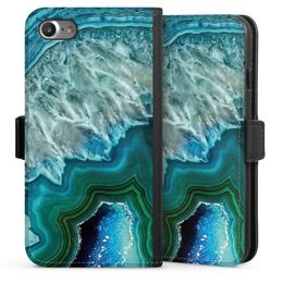 DeinDesign iPhone SE (2020) Handy Klapph&uuml;lle Handyh&uuml;lle aus Kunst Leder schwarz Flip Case Stone Marble Blue Sideflip mit Lasche