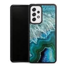 DeinDesign Galaxy A53 5G Handy Gallery Case Handyh&uuml;lle 9H Geh&auml;rtetes Glas R&uuml;ckseite H&uuml;lle Blue Stone Marble Gallery Case