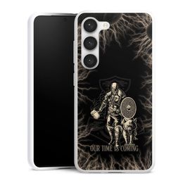 DeinDesign Galaxy S23 Handy Silikon H&uuml;lle Case wei&szlig; Handyh&uuml;lle Tv Show Designs Wikinger Vikings Silikon Case
