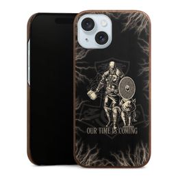 DeinDesign iPhone 15 Handy Holz H&uuml;lle Holz Schutzh&uuml;lle Echtholz Handyh&uuml;lle Wikinger Vikings Tv Show Designs Holz Slim Case